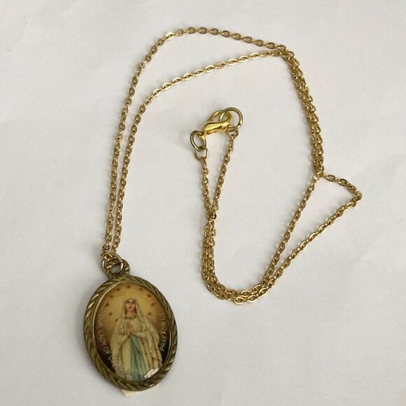 Vintage | Jewelry | Vintage Our Lady Of Lourdes Necklace Catholic Saint ...